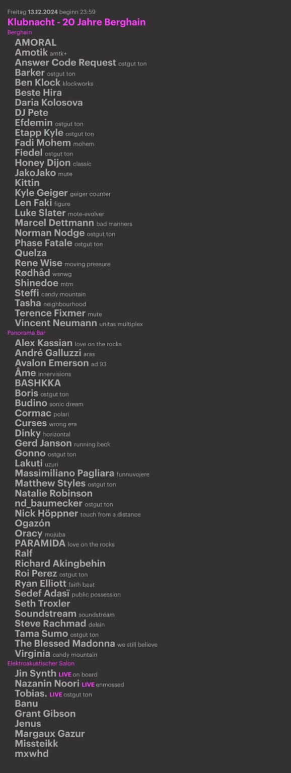 Das Berghain feiert 20 Jahre Jubiläum